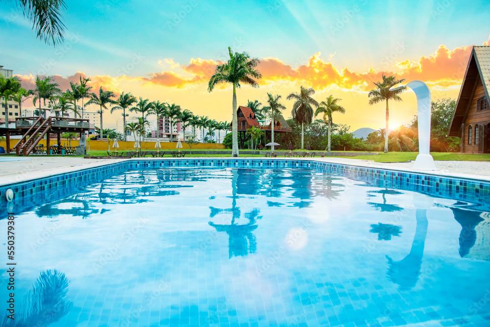 pool, water, beach, swimming, resort, tropical, hotel, palm, sky, tree ...