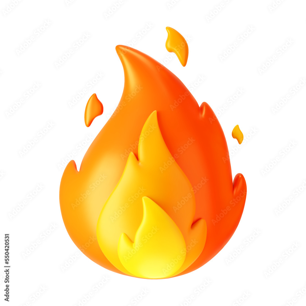 3d fire flame icon with burning red hot sparks isolated on white ...