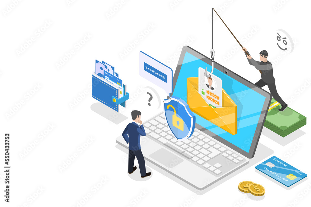 3D Isometric Flat Conceptual Illustration of Internet Phishing Stock ...
