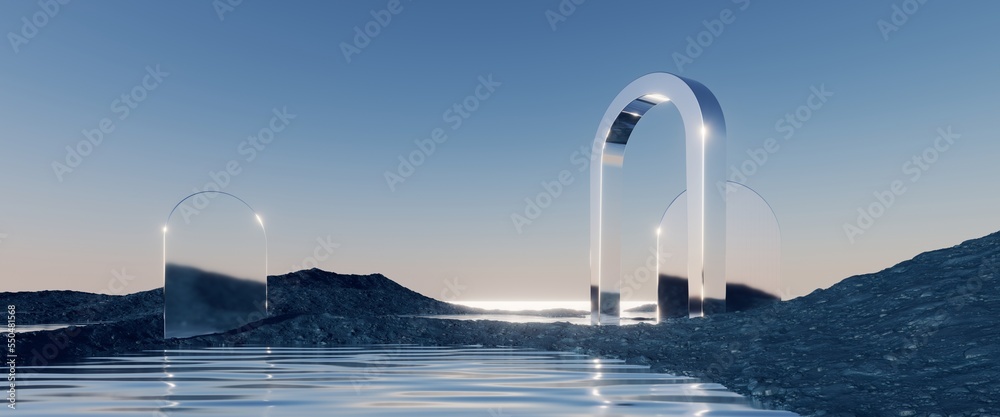 3d render, abstract futuristic background with geometric shapes ...
