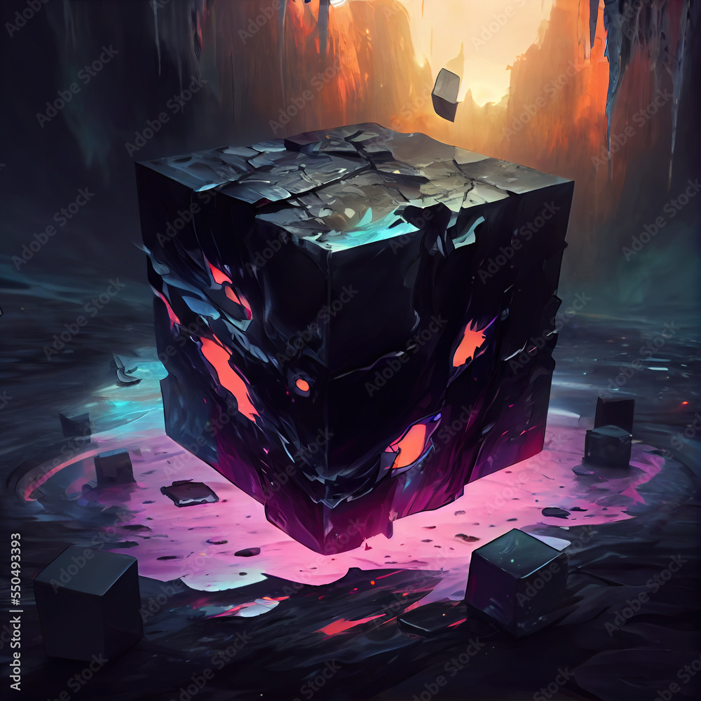 Dark Magic Evil Cube. Beautiful glow lighting. Dynamic fluid slime ...