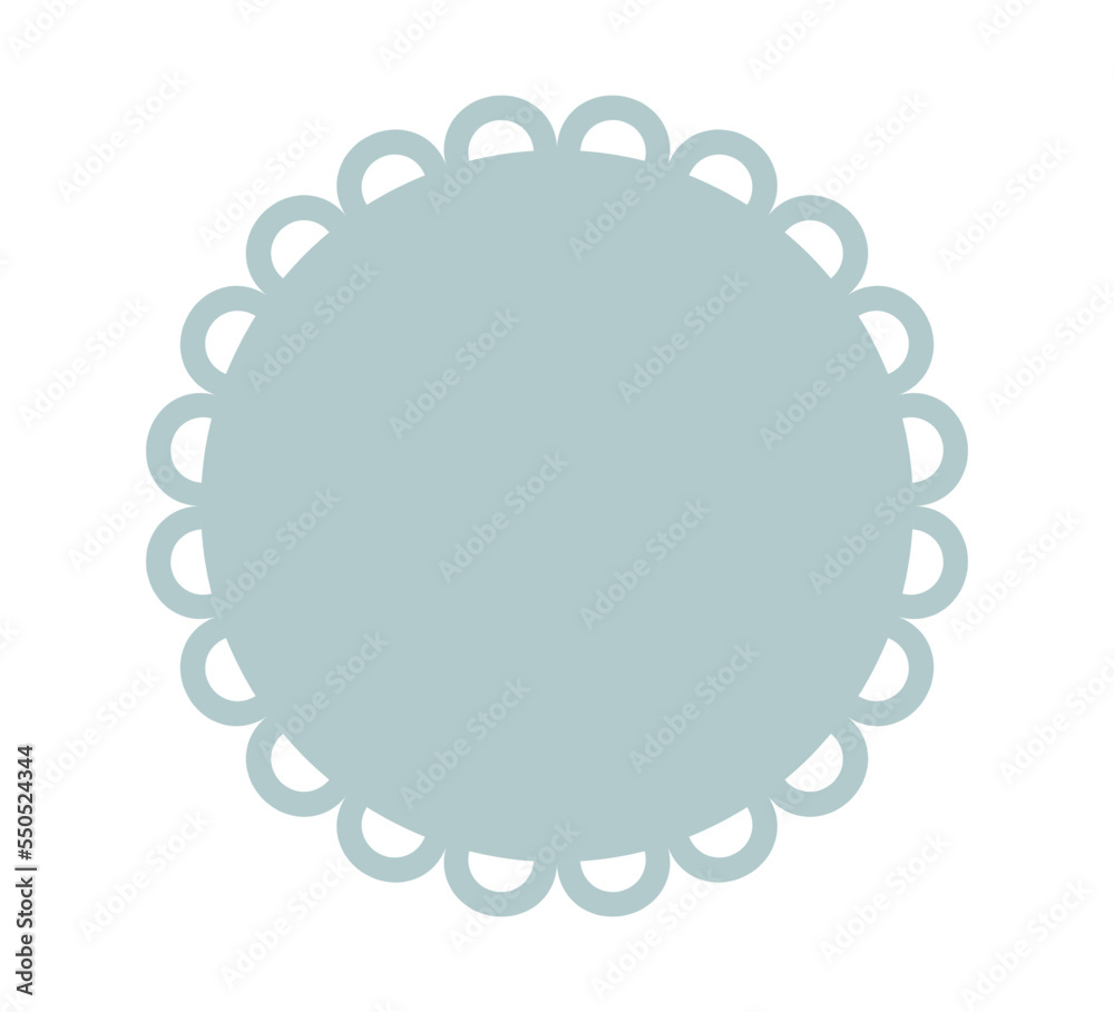 Circle scalloped frame. Scalloped edge round shape. Simple label and ...
