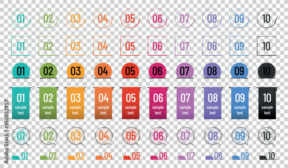 Number Icons Set - Different Colorful Vector Illustrations Isolated On ...