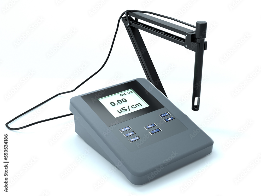 Digital Conductivity Meter with electrode. Conductometer on white ...
