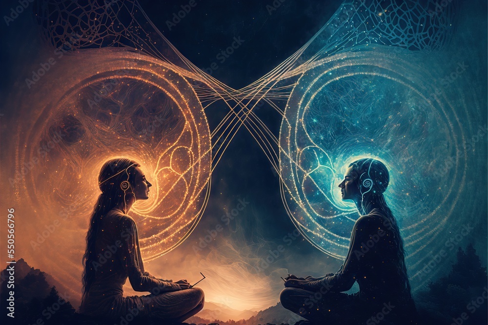 Spiritual Connection Between Two Persons, with electromagnetic connections generated in deep ...