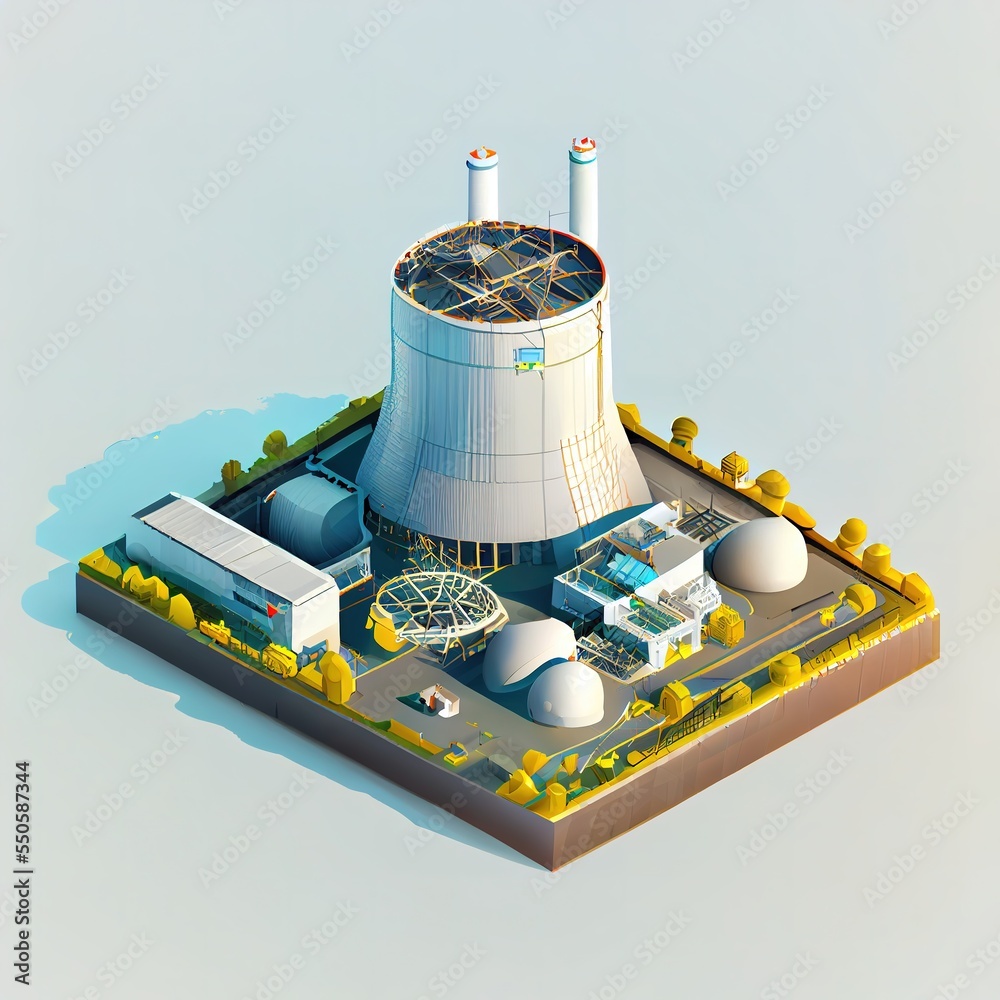 Cartoon power plant isometric diorama isolated on white background. Ai ...