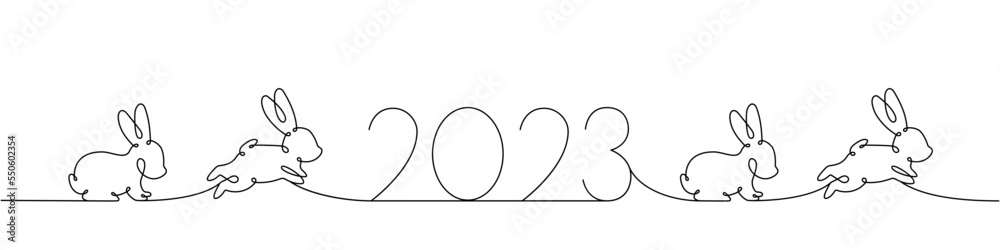 Rabbits one line drawing. Year of the Rabbit. Hare continuous one line ...