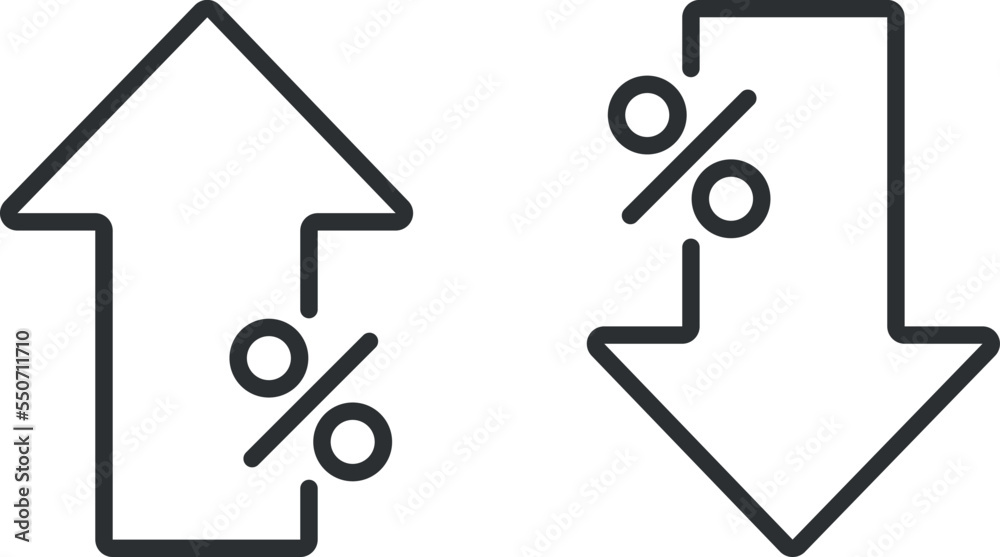 Persent arrow icon set. Interest increases and decreases illustration symbol. Sign up and down ...
