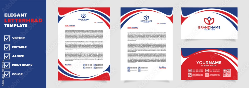 modern letterhead design template with red blue and white color ...