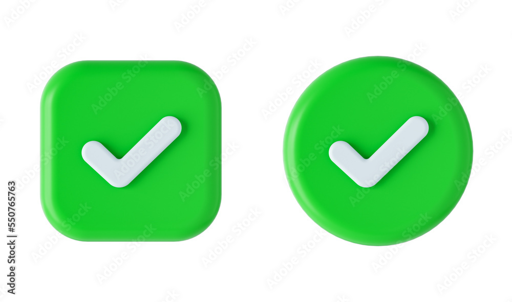 Square and round correct symbol icons, check buttons, mobile ...