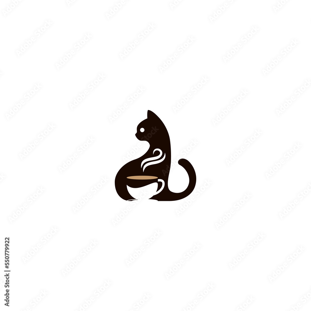 vector illustration of a cat and a coffee cup for an icon, symbol or ...