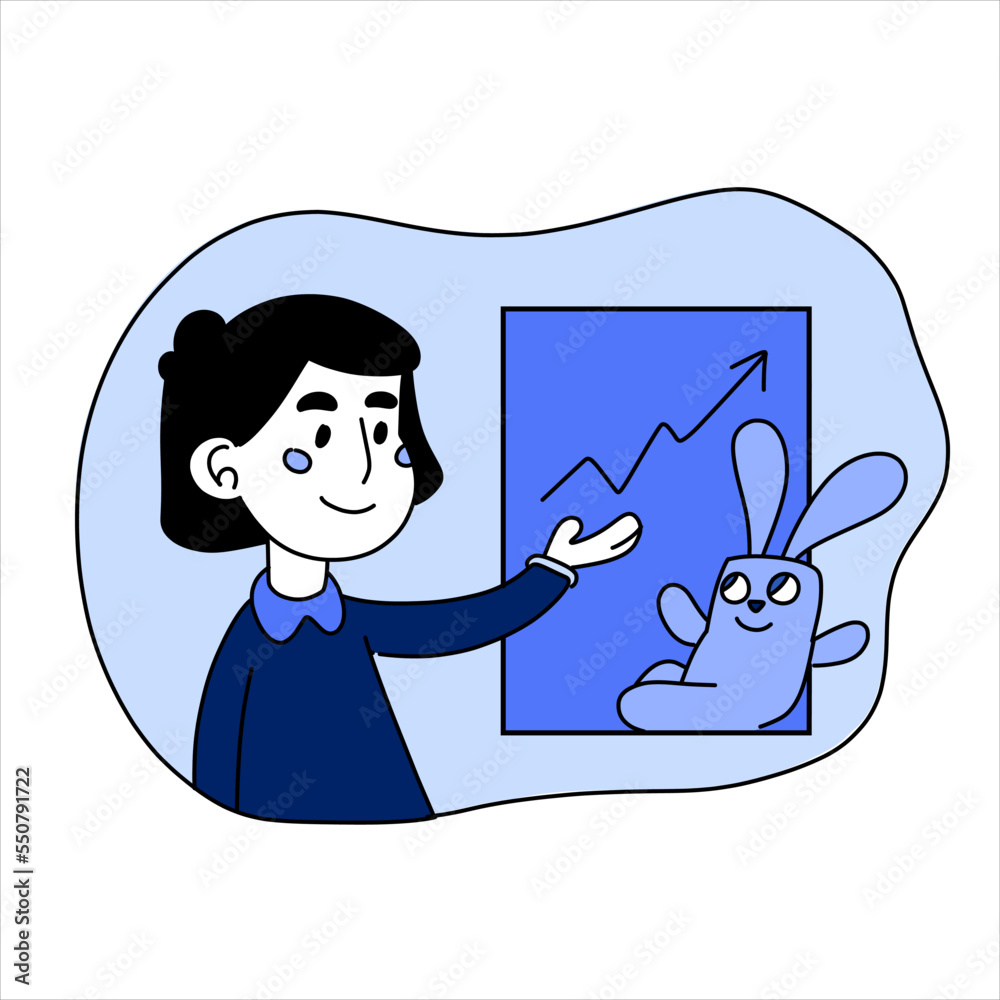 Boy look at chart. Statistical diagrams, bar chart, arrow, exchange ...