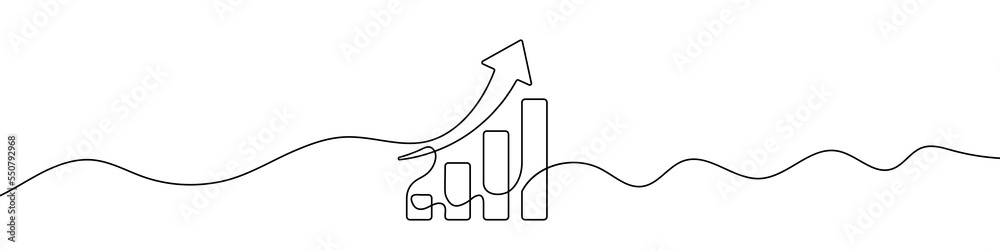 Growing graph in continuous line drawing style. Line art business chart ...