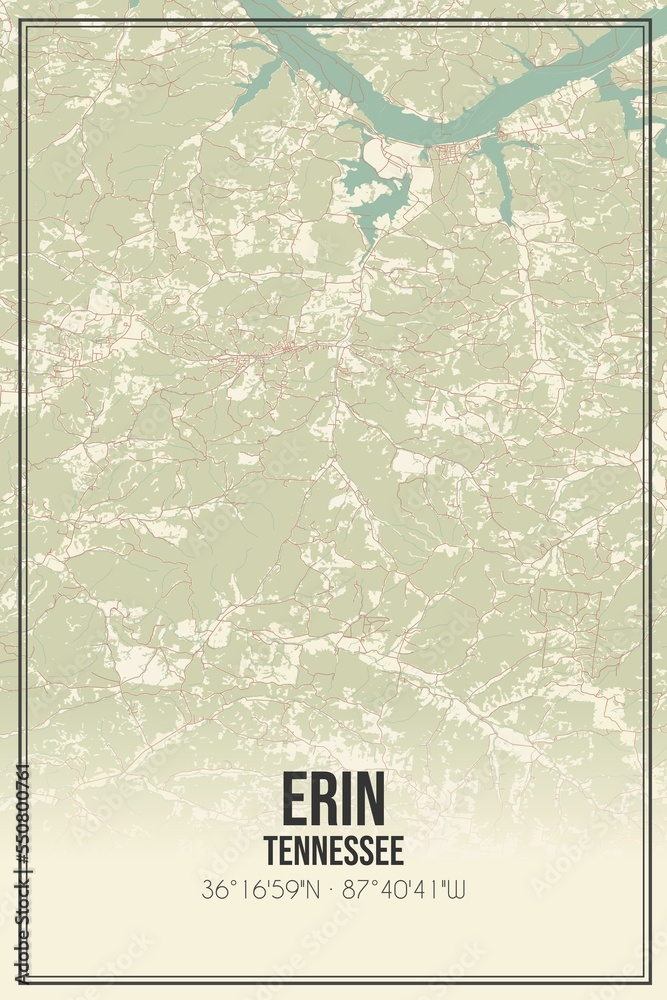 Retro US city map of Erin, Tennessee. Vintage street map. Stock ...