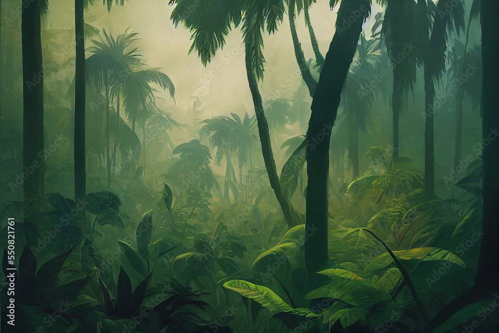 Jungle background. Tropical jungle palm leaves Tree Ferns in Tarra ...