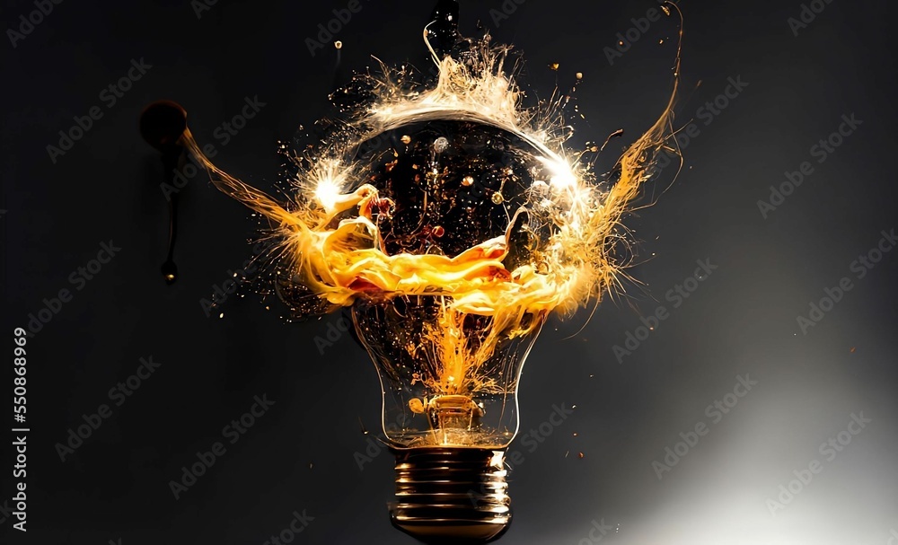 Lightbulb eureka moment with Impactful and inspiring artistic colourful ...