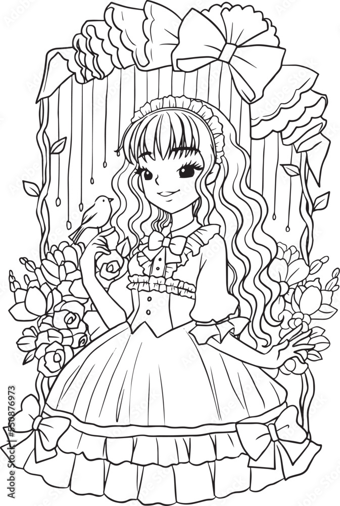 princess fantasy cartoon doodle kawaii anime coloring page cute ...