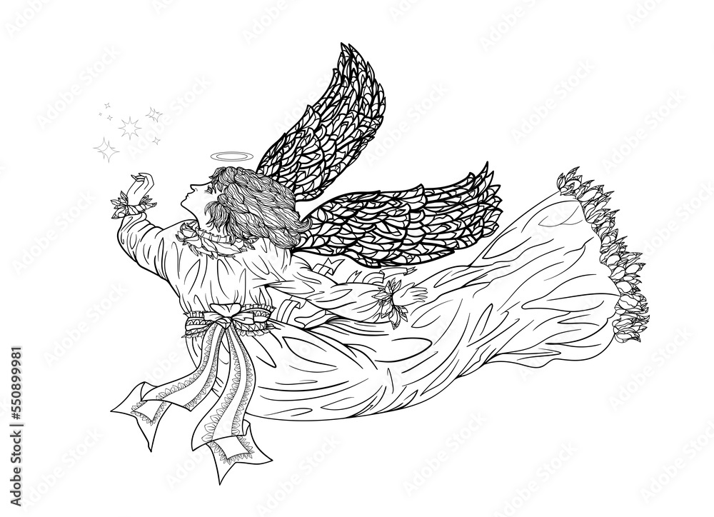 Angel. Outline drawing on a white background. Coloring page for kids ...