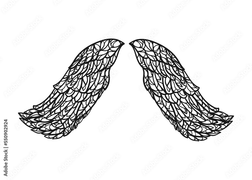 Angel wings. Outline drawing on a white background. Stock Illustration ...