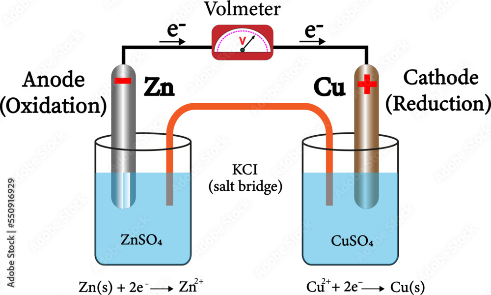 Vector de Stock Voltaic galvanic cell or daniell cell.Redox reaction.Oxidation and reduction ...