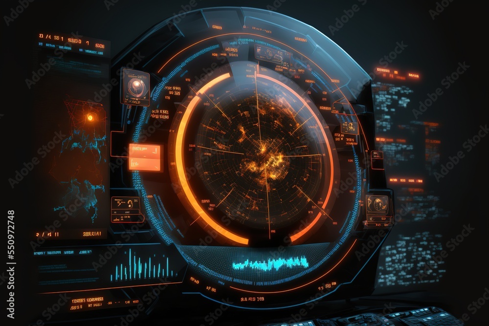 HUD target aim controls on futuristic screen interface. Futuristic user ...