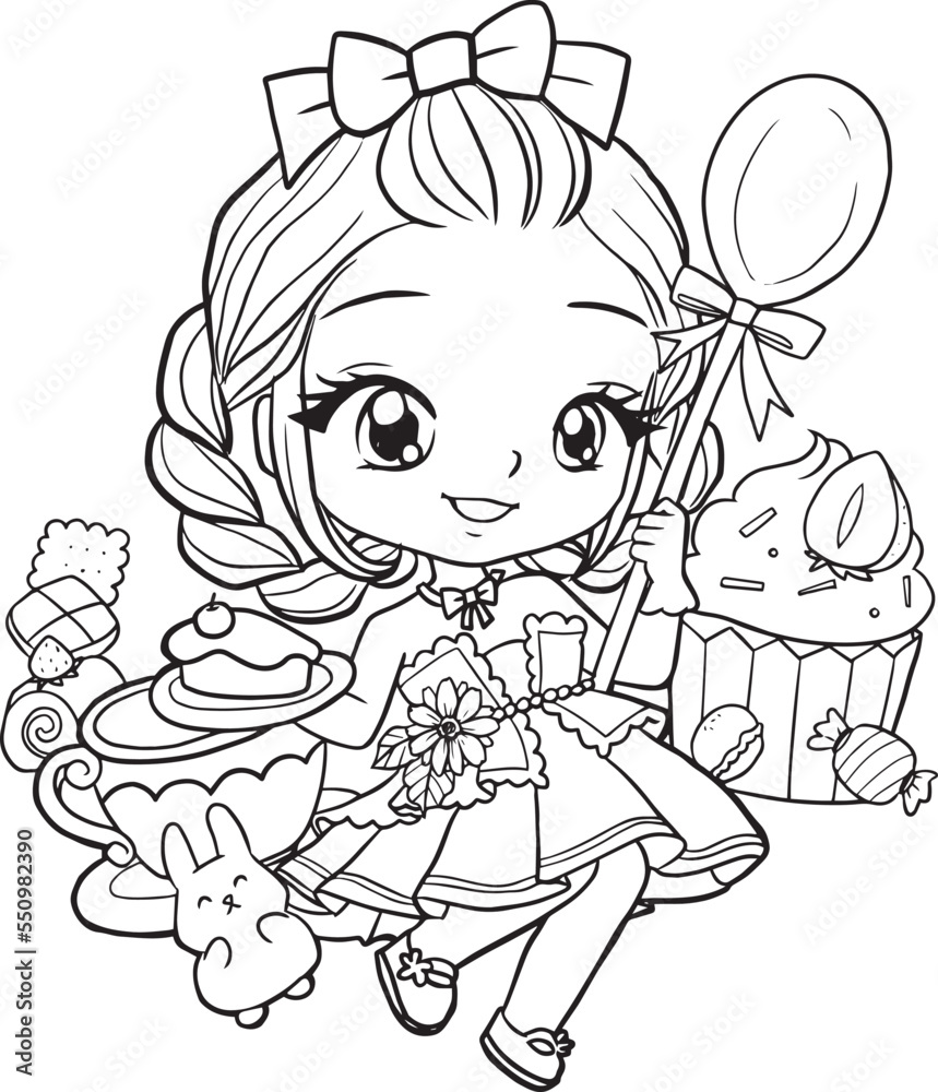 princess girl cartoon doodle kawaii anime coloring page cute ...
