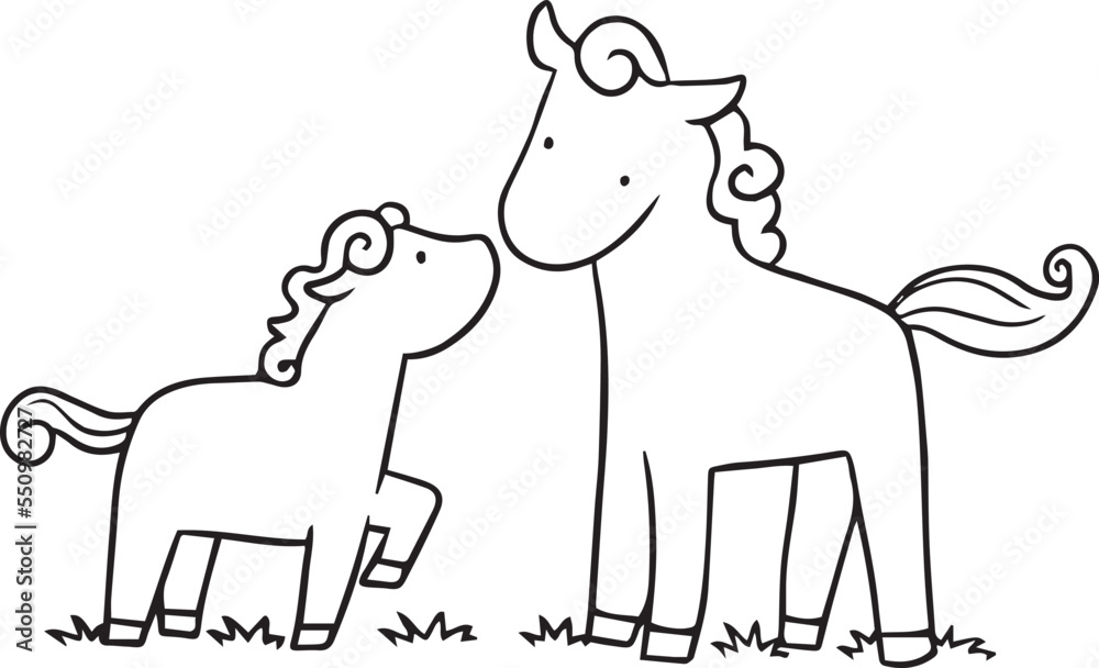horse cartoon doodle kawaii anime coloring page cute illustration ...