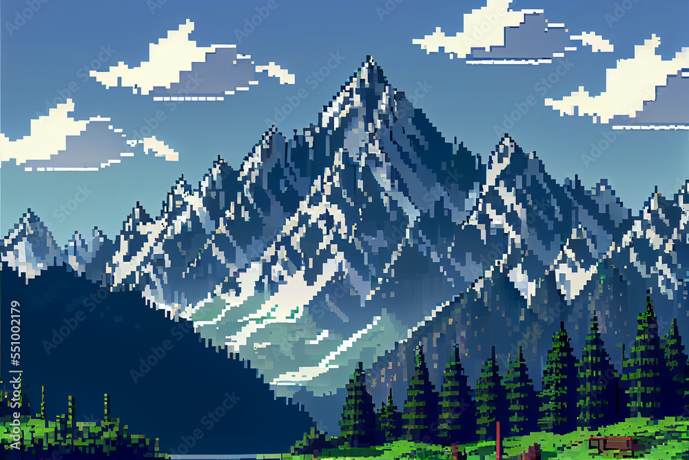 Pixel art 8 bit mountains Stock Illustration | Adobe Stock