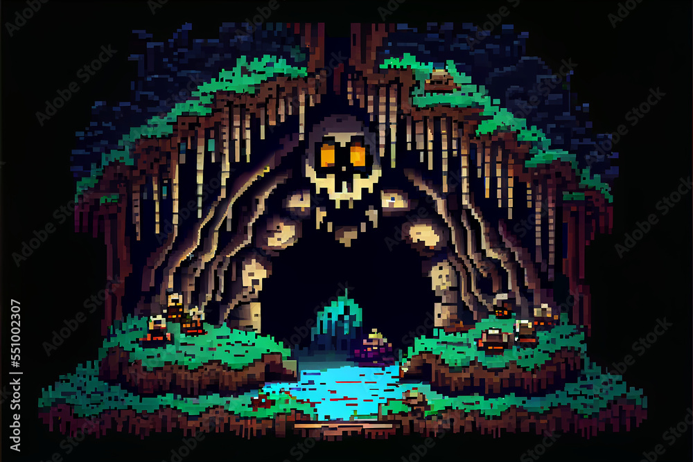 8 bit pixel art of a spooky cave Stock Illustration | Adobe Stock