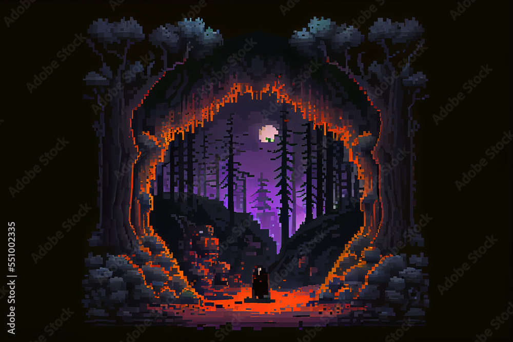 8 bit pixel art of a spooky cave Stock Illustration | Adobe Stock