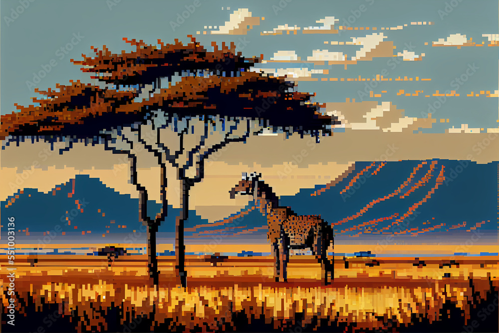 8 bit pixel art of the african savannah Stock Illustration | Adobe Stock