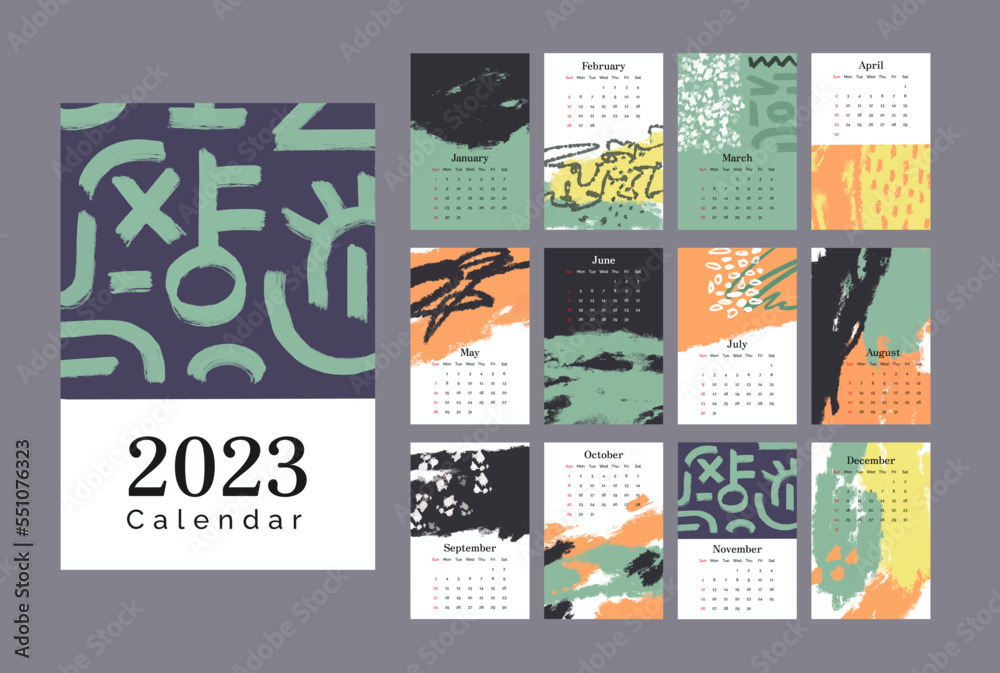Abstract 2023 New Year Calendar Template Design Stock Vector | Adobe Stock
