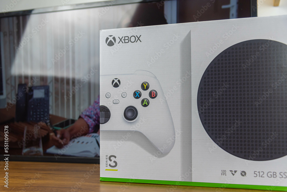 Xbox series s game console box Stock Photo | Adobe Stock