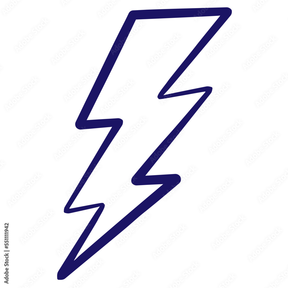 Blue outline icon of the lightning bolt drawn with a brush line. Simple ...