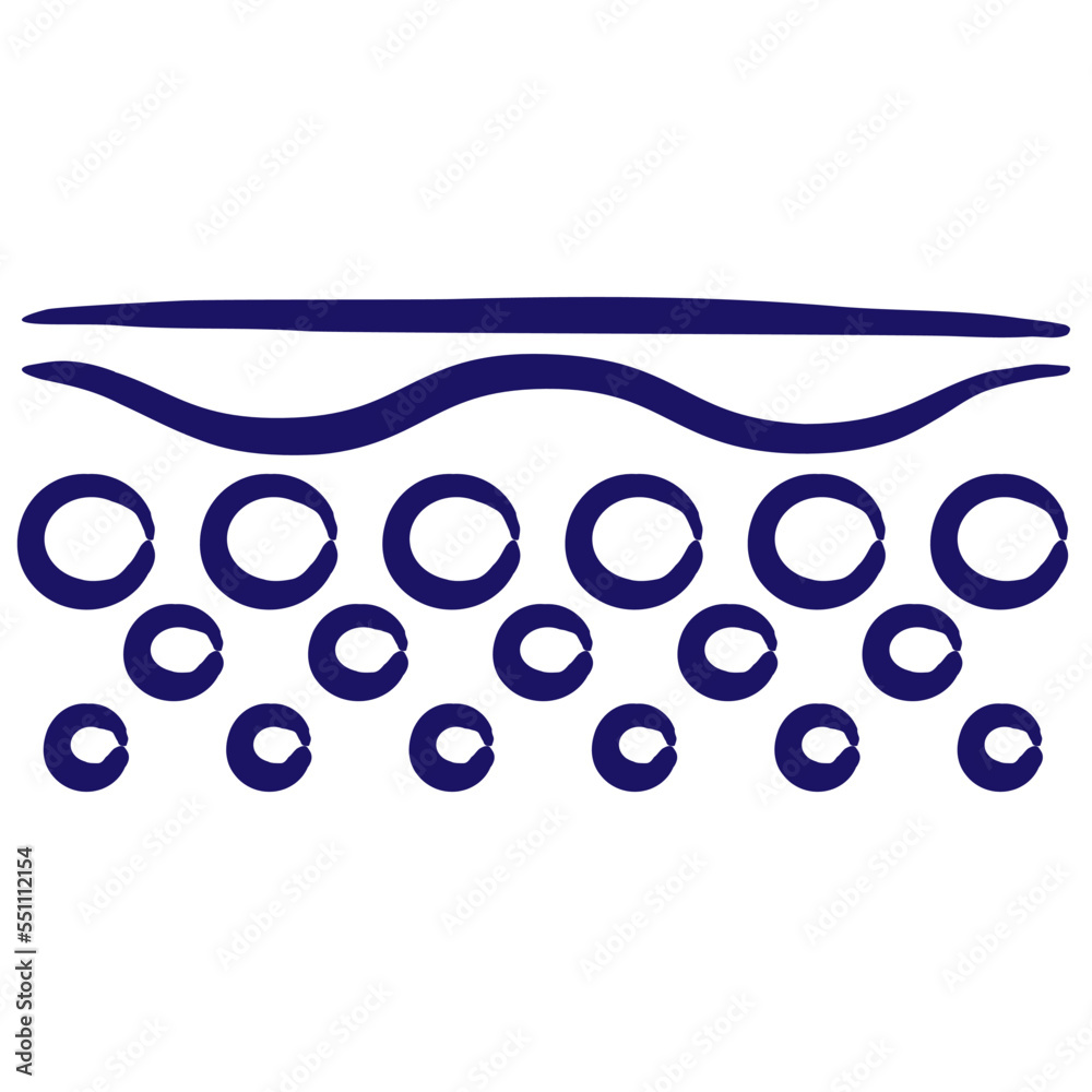 Blue outline icon of the human schematic epidermis - flat view, drawn with a brush line. Simple ...
