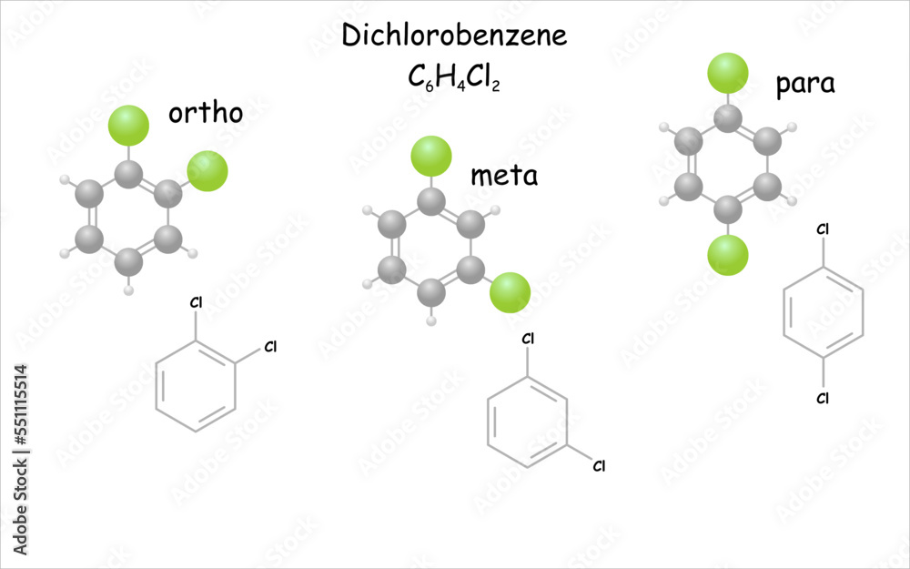 Stylized molecule model/structural formula of dichlorobenzenes. Stock Vector | Adobe Stock