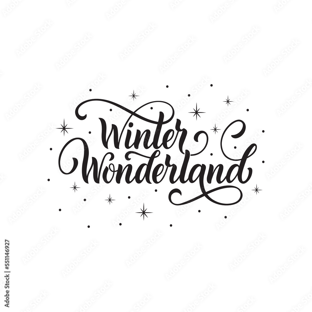 Winter wonderland handwritten text with stars and snowflakes. Hand ...