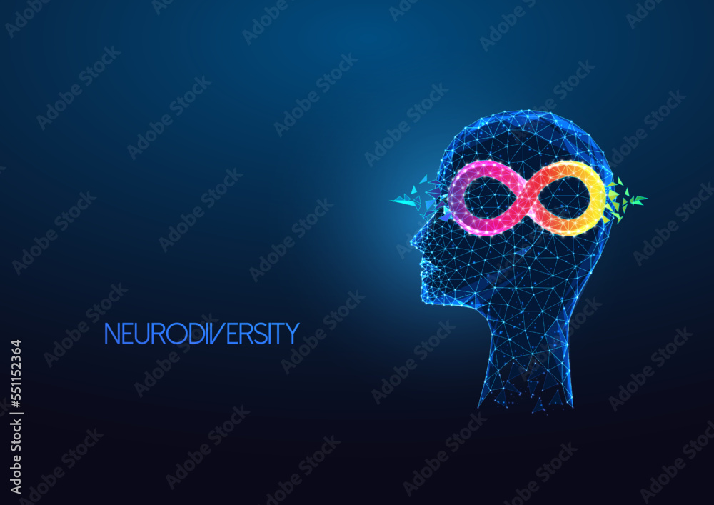 Futuristic neurodiversity concept with human head an rainbow color ...