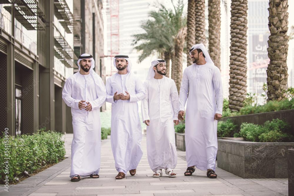Group of arab businessmen wearing emirates kandora in Dubai - Business ...