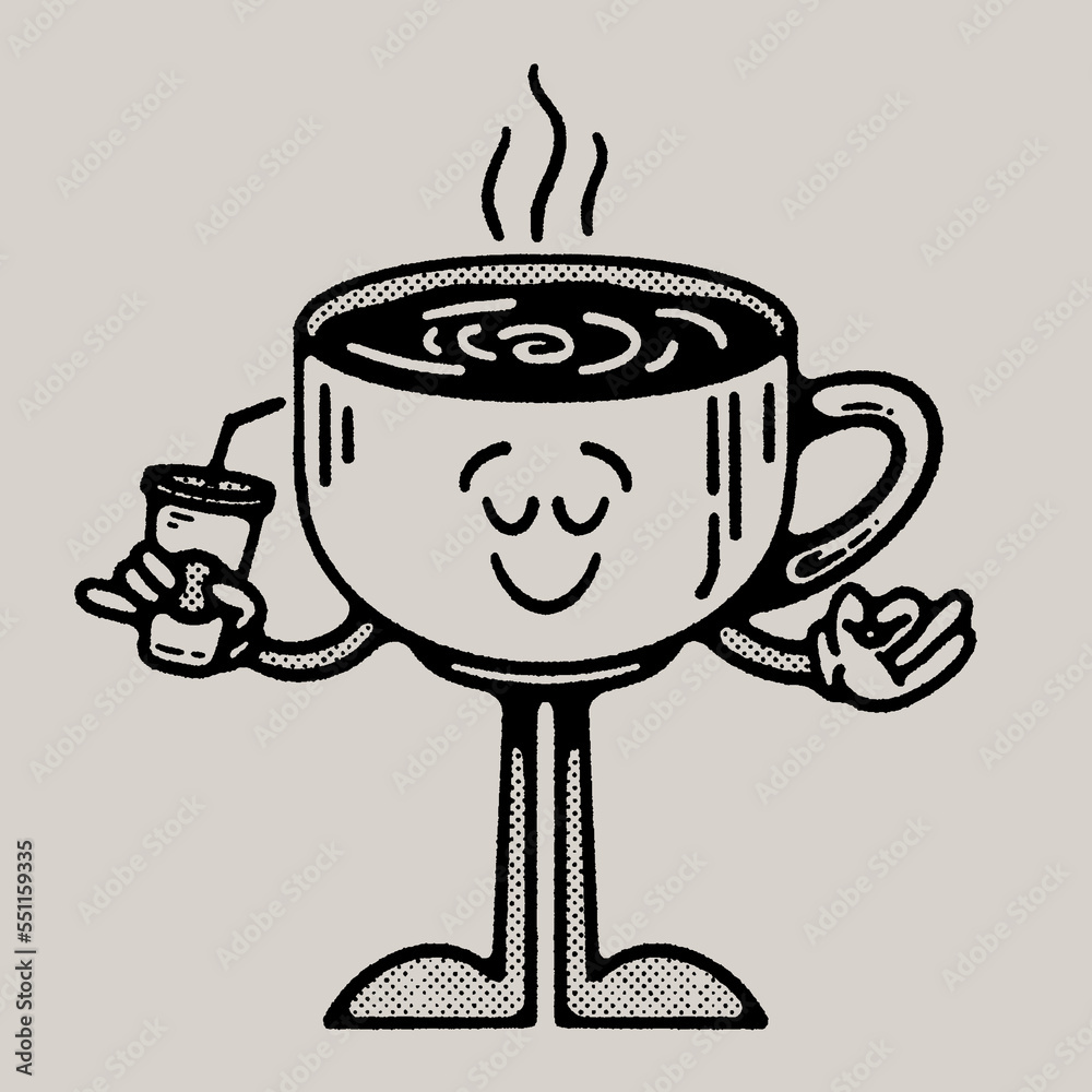 Retro Vintage Coffee Cup Mascot Cartoon Character Stock Vector | Adobe ...