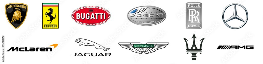 Luxury Sport Car Logo Collection. Lamborghini, Ferrari, Bugatti, Pagani ...