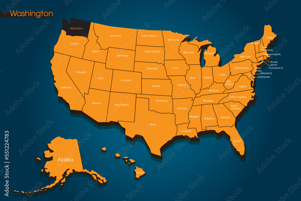 United States of America Map - 3D illustration of U.S. map with full ...