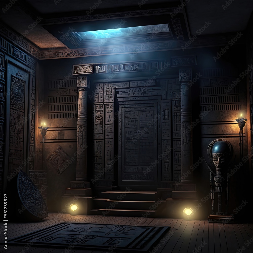 Black room interior in ancient Egyptian style, gold decor, fantasy ...