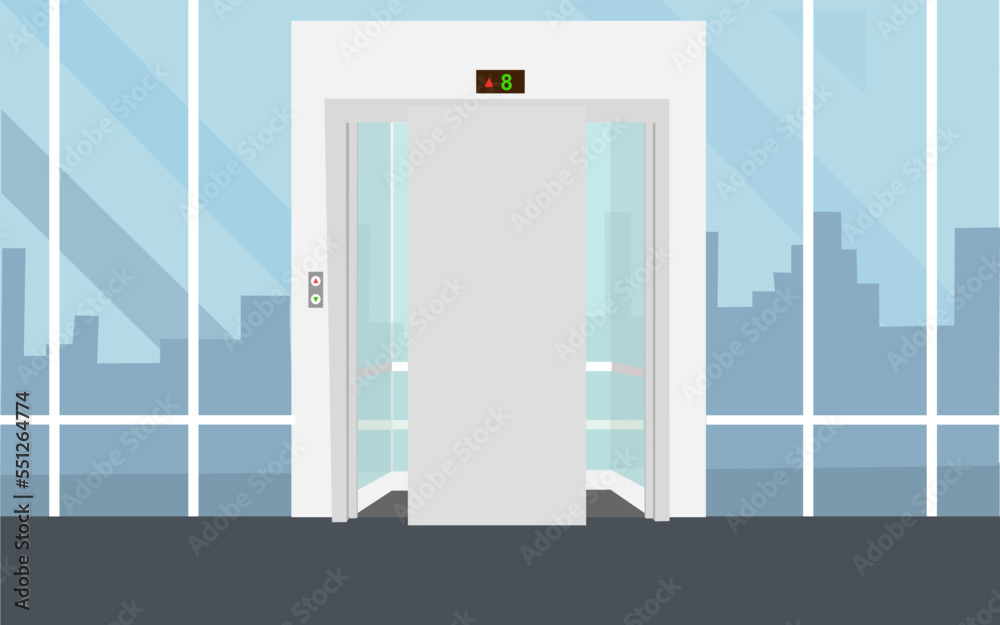 Open elevators in the office building. elevator with opened door. flat ...