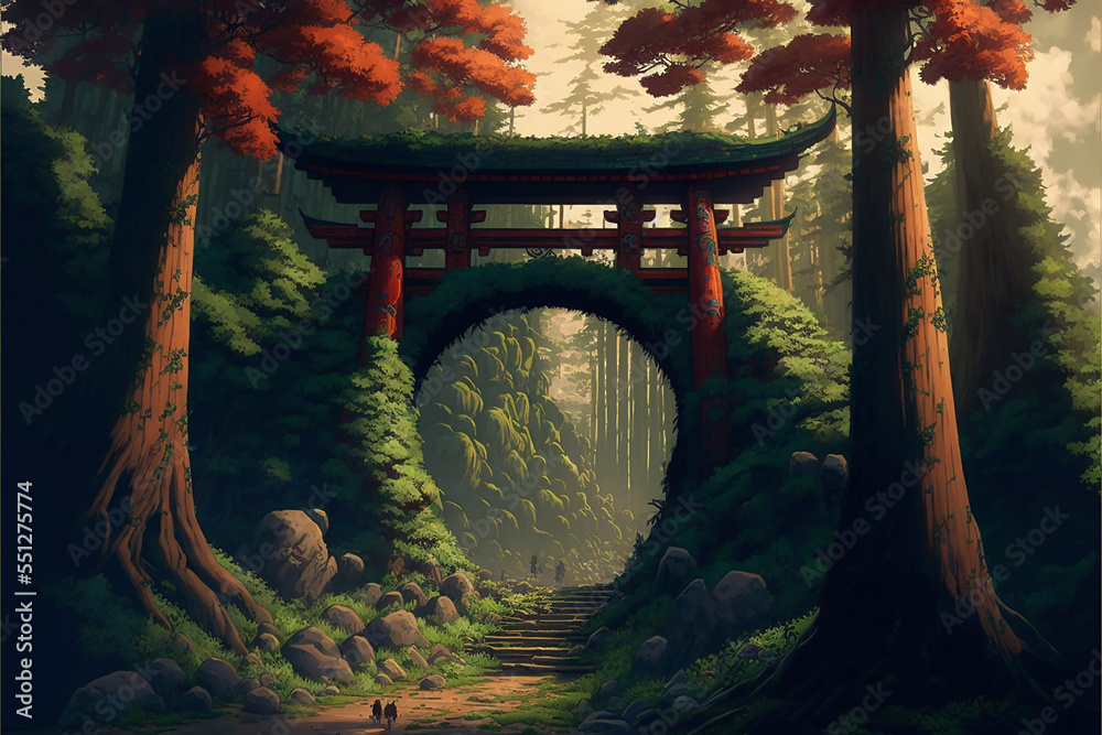 Ilustración de Stock Torii, Japanese Gate, Torii Forest Background ...