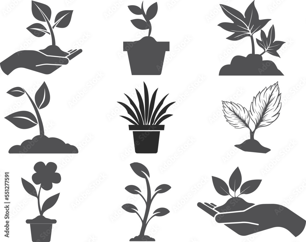 Plant icon set, plant growing icon set symbol black vector Stock Vector ...
