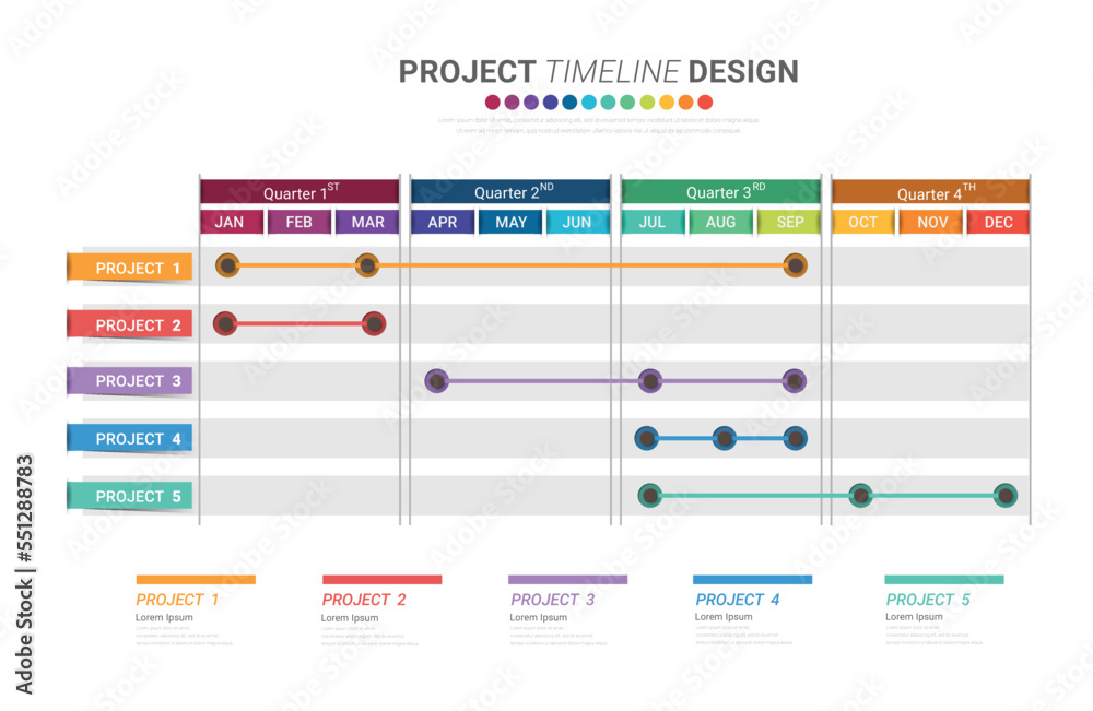Project schedule year chart, overview planning timeline vector diagram ...