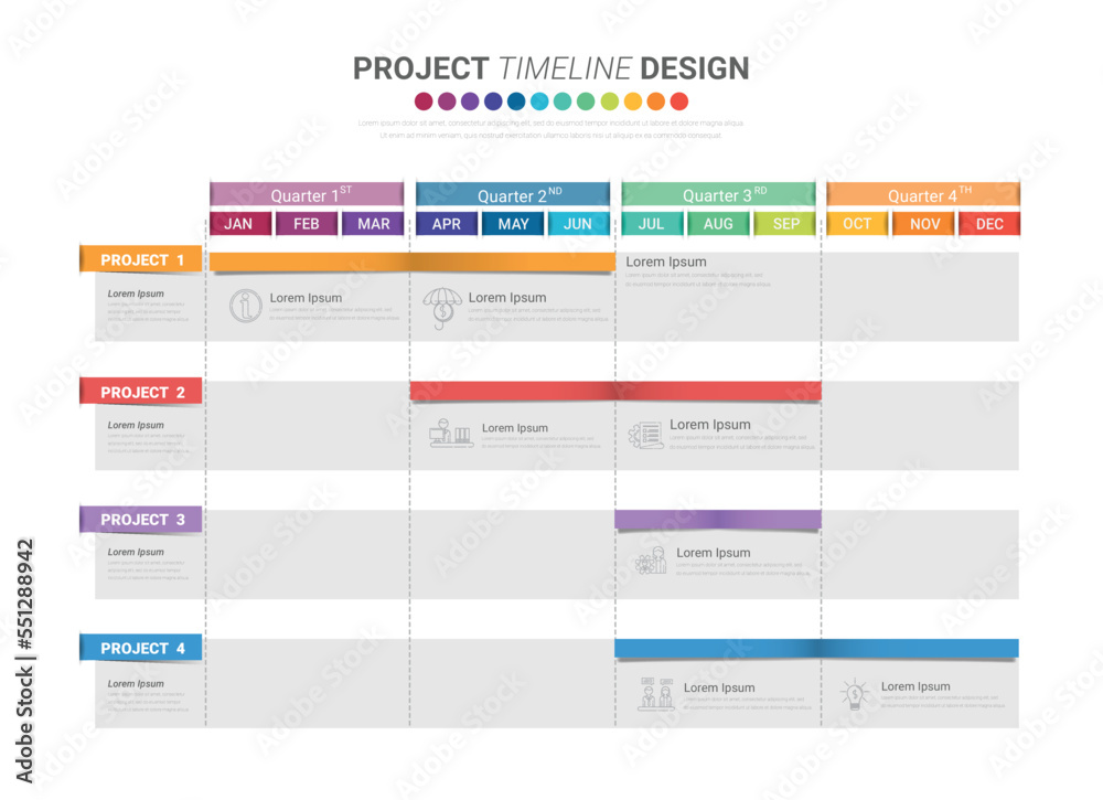 Project time plan business template with 4 project tasks in year or 12 ...