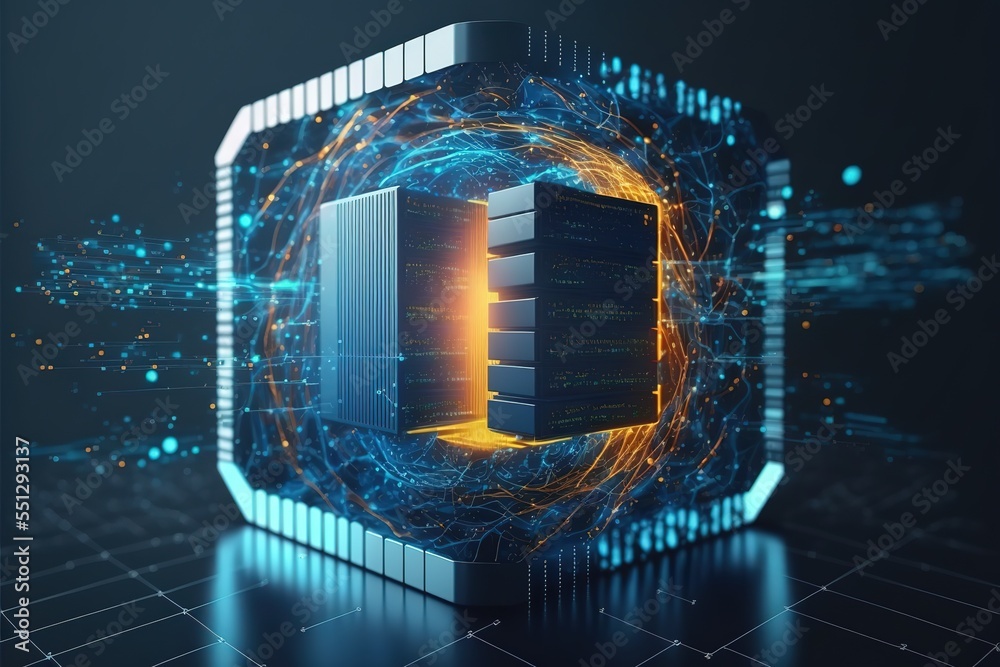 Big Data concept. Digital neural network.Business woman hand touching Introduction of artificial ...