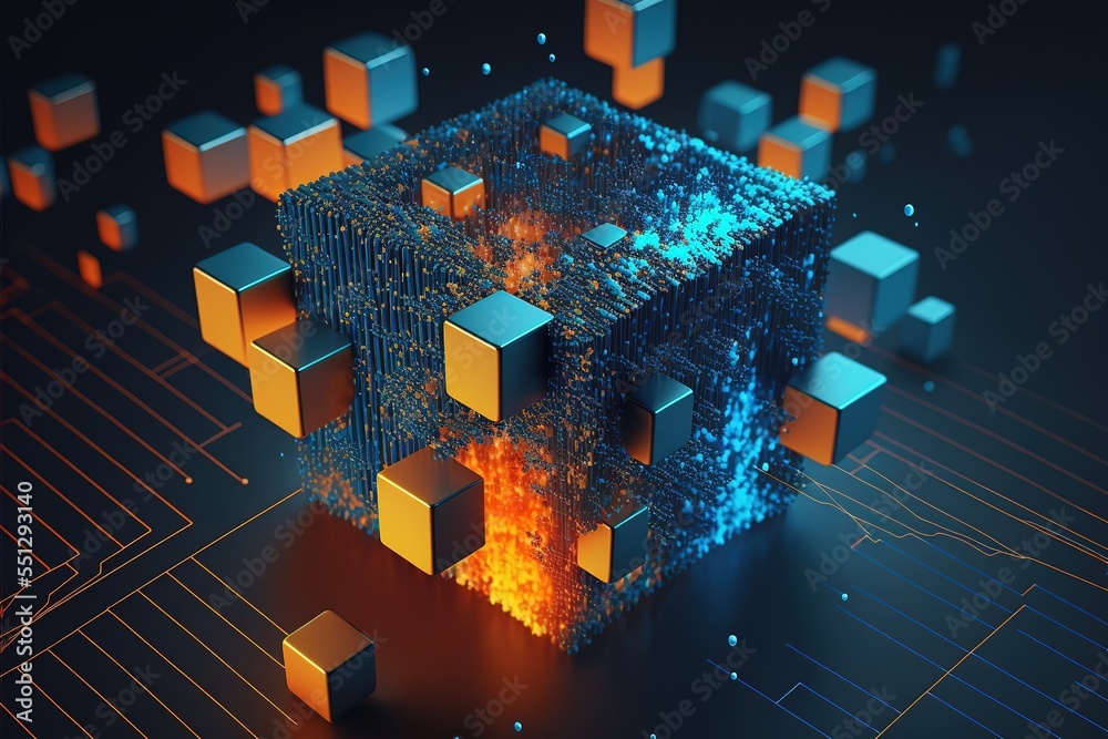 Big Data concept. Digital neural network.Business woman hand touching Introduction of artificial ...